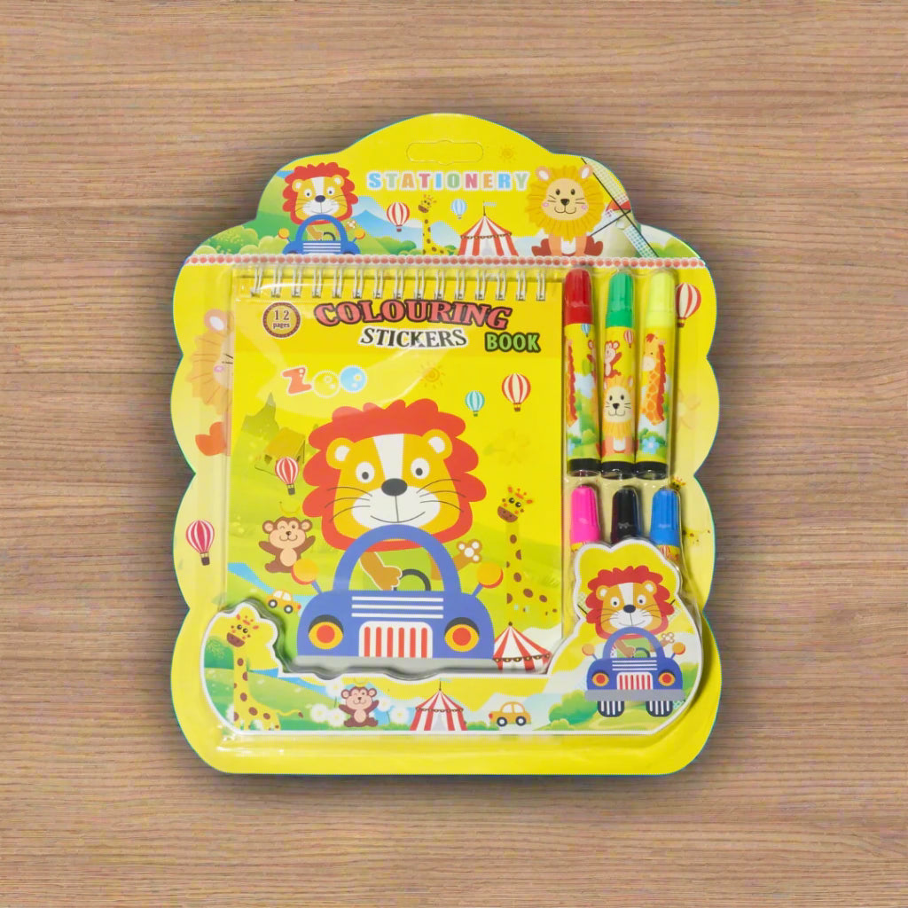 Set of 10 - Coloring Stationery Sticker Book with Six Sketch Pens | Re ...