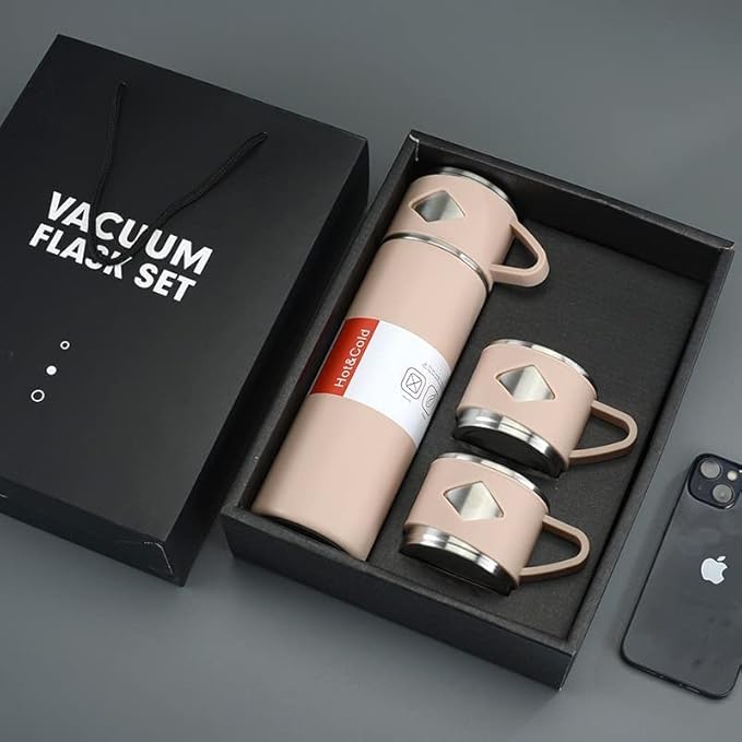 Vacuum Flask Set with 2 Cups, Double Wall Stainless Steel Thermo 500ml ...