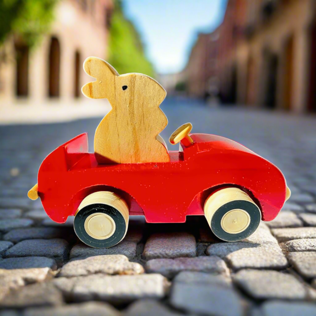 Wooden Rabbit in a Car-1 (Random colour will be send) – Kids Bestie