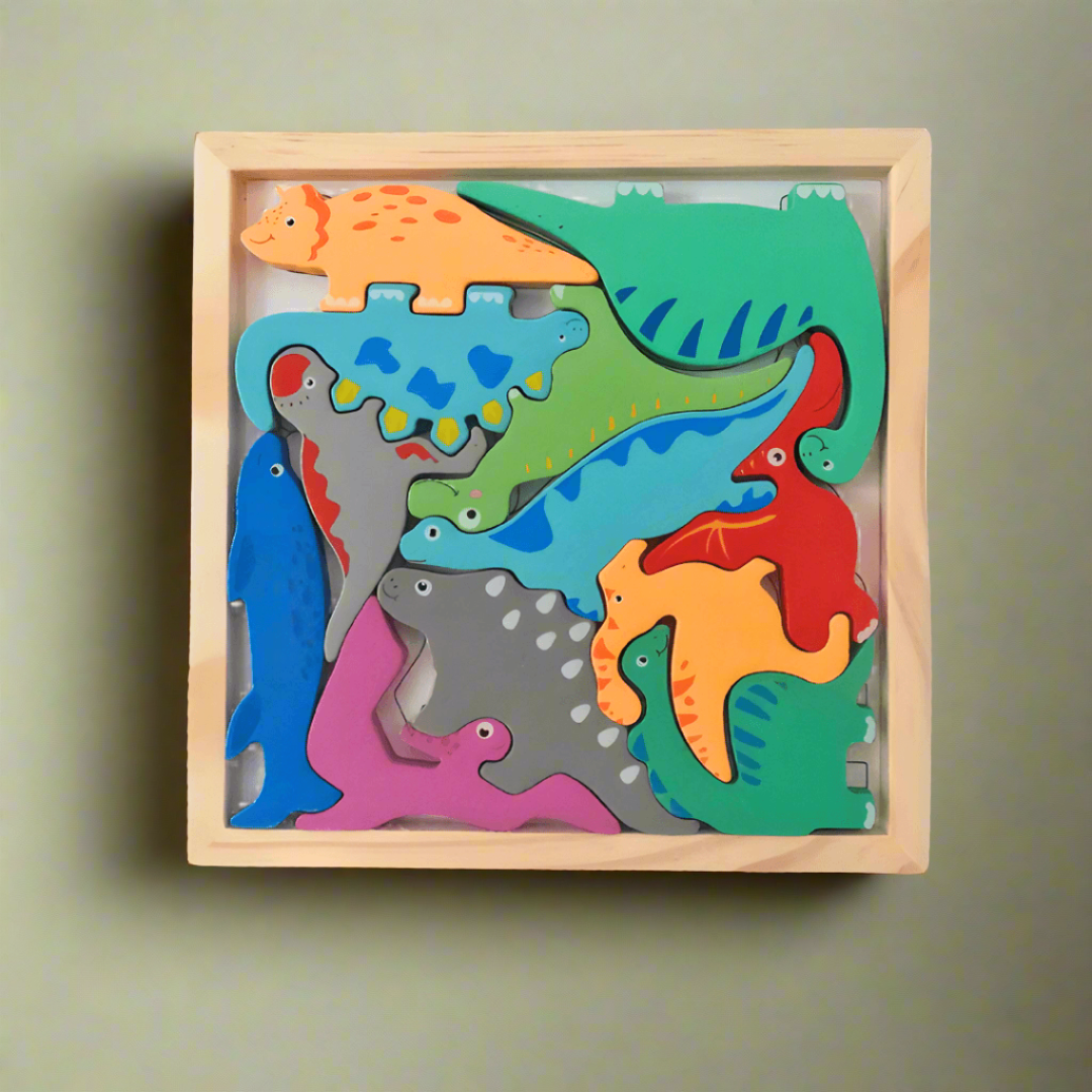 Wooden Stacking Sorting Jigsaw Puzzle Animal Dinosaur Puzzle(Square) f ...