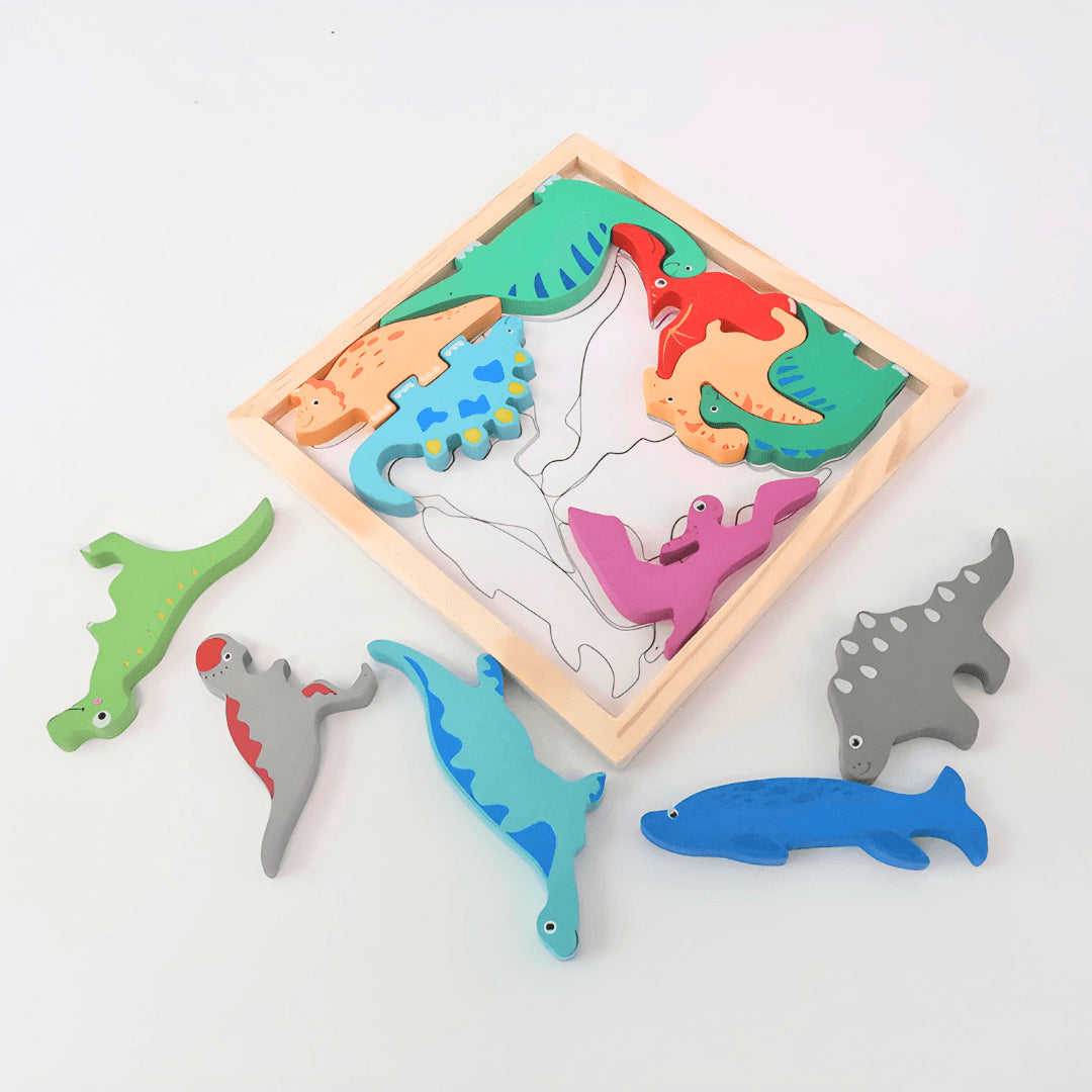 Wooden Stacking Sorting Jigsaw Puzzle Animal Dinosaur Puzzle(Square) f ...