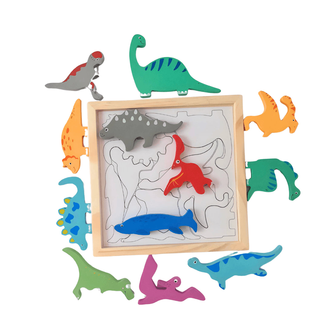 Wooden Stacking Sorting Jigsaw Puzzle Animal Dinosaur Puzzle(Square) f ...